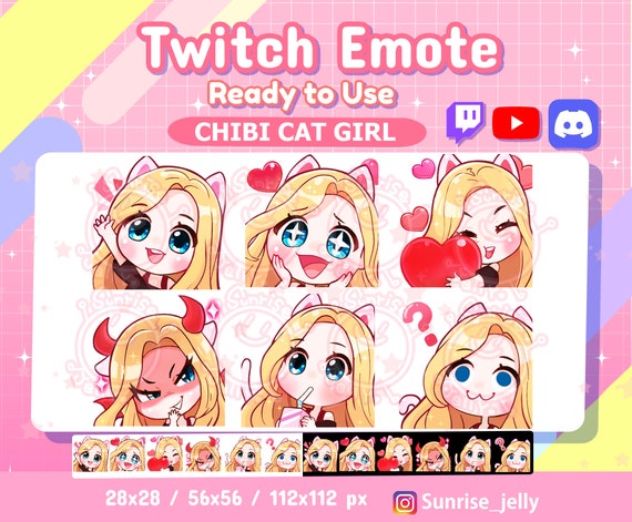 Drawing & Illustration Black hair Blue eyes kawai Cat Twitch emotes ...