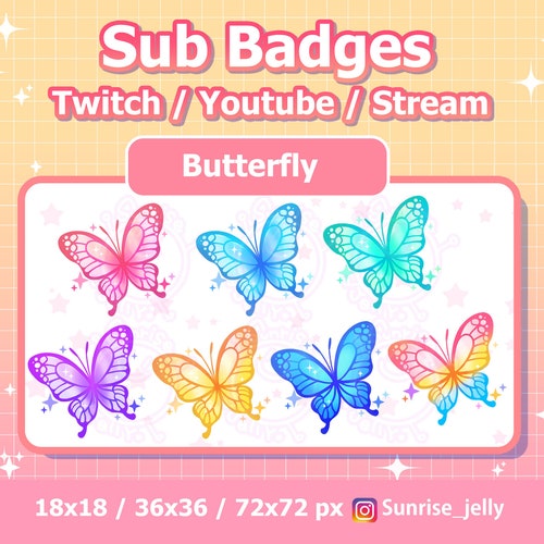 Twitch Sub Badges Butterfly / Rainbow / Bit Badges / Emote / - Etsy