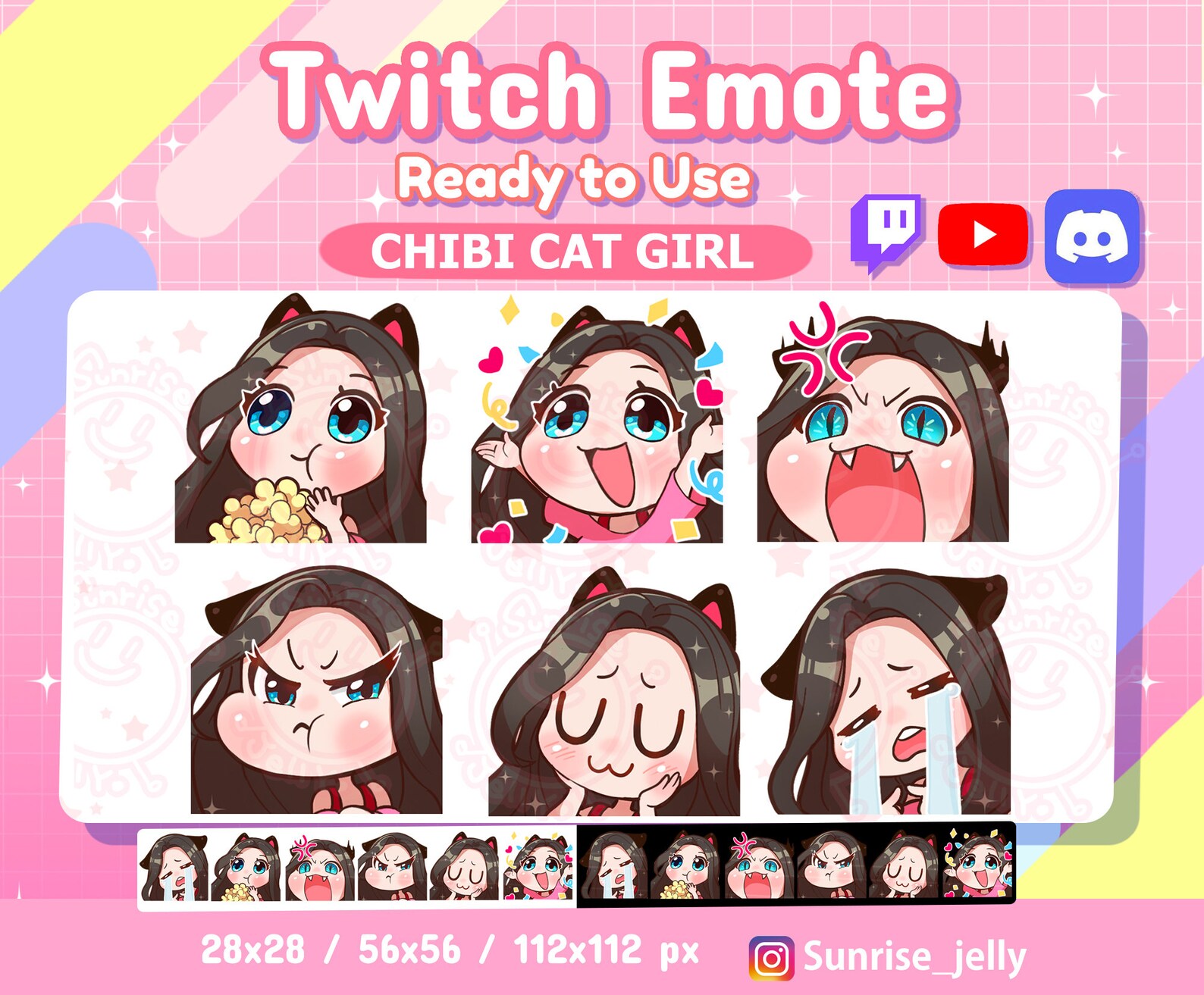 Twitch emotes / Pelo negro Ojos azules / Chibi Girl / Twitch | Etsy