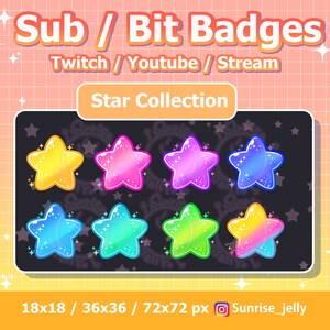 Twitch Sub Badges - Star / Bit Badges / Rainbow / Emote / Cute Sub ...