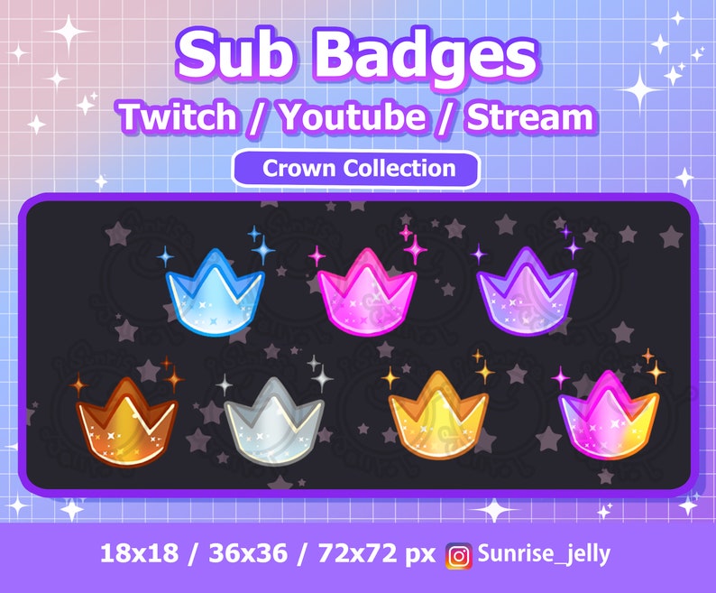 Twitch Sub Badges Crown Collection / Bit Badges / Rainbow / | Etsy