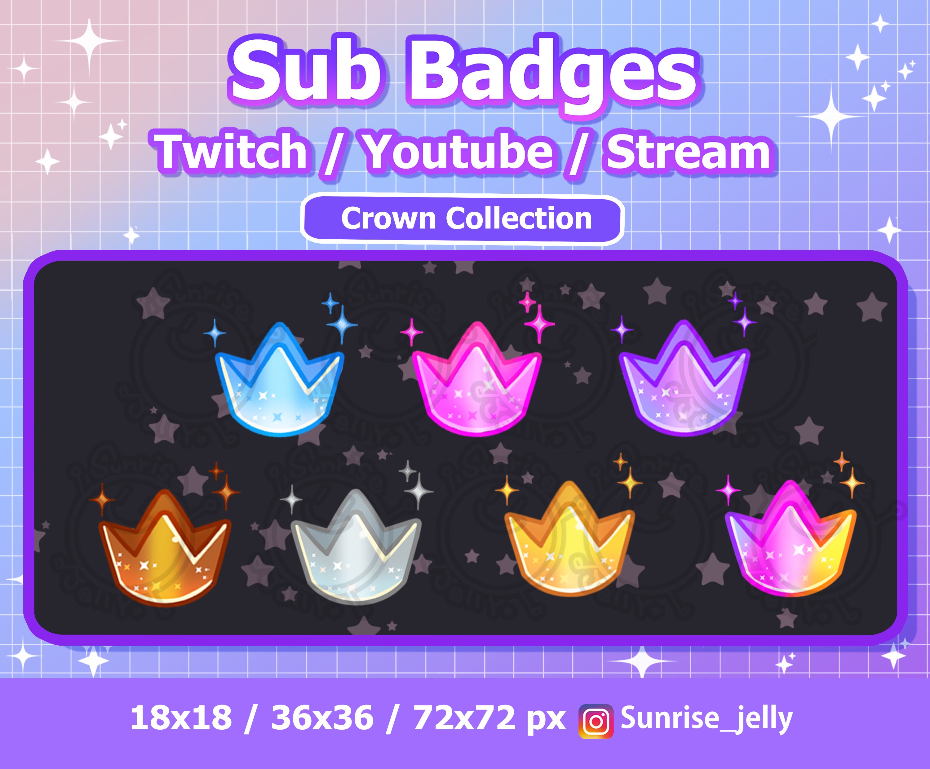 Twitch Sub Badges Crown Collection / Bit Badges / Rainbow / | Etsy