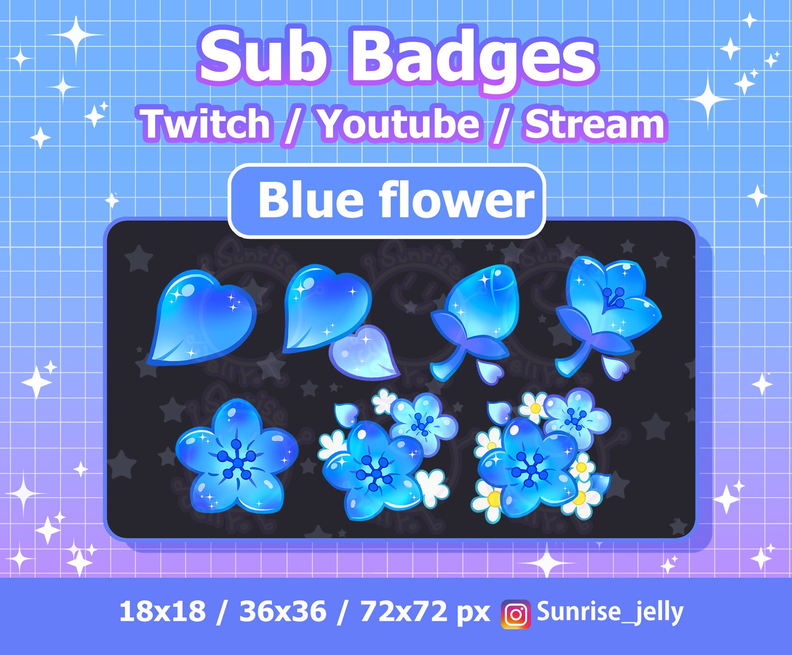 Twitch Sub Badges Blue flower / Bit Badges / Cute sub badges | Etsy