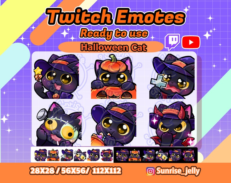 Witch Black Cat Twitch Emotes / Yellow Eye / Halloween / - Etsy