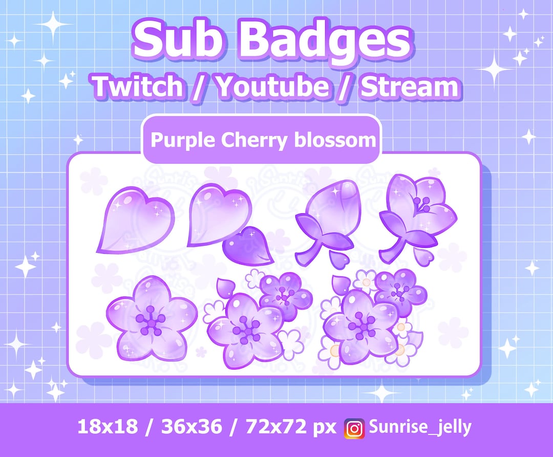 Twitch Sub Badges - Purple Cherry Blossom / Bit Badges / Cute Sub ...