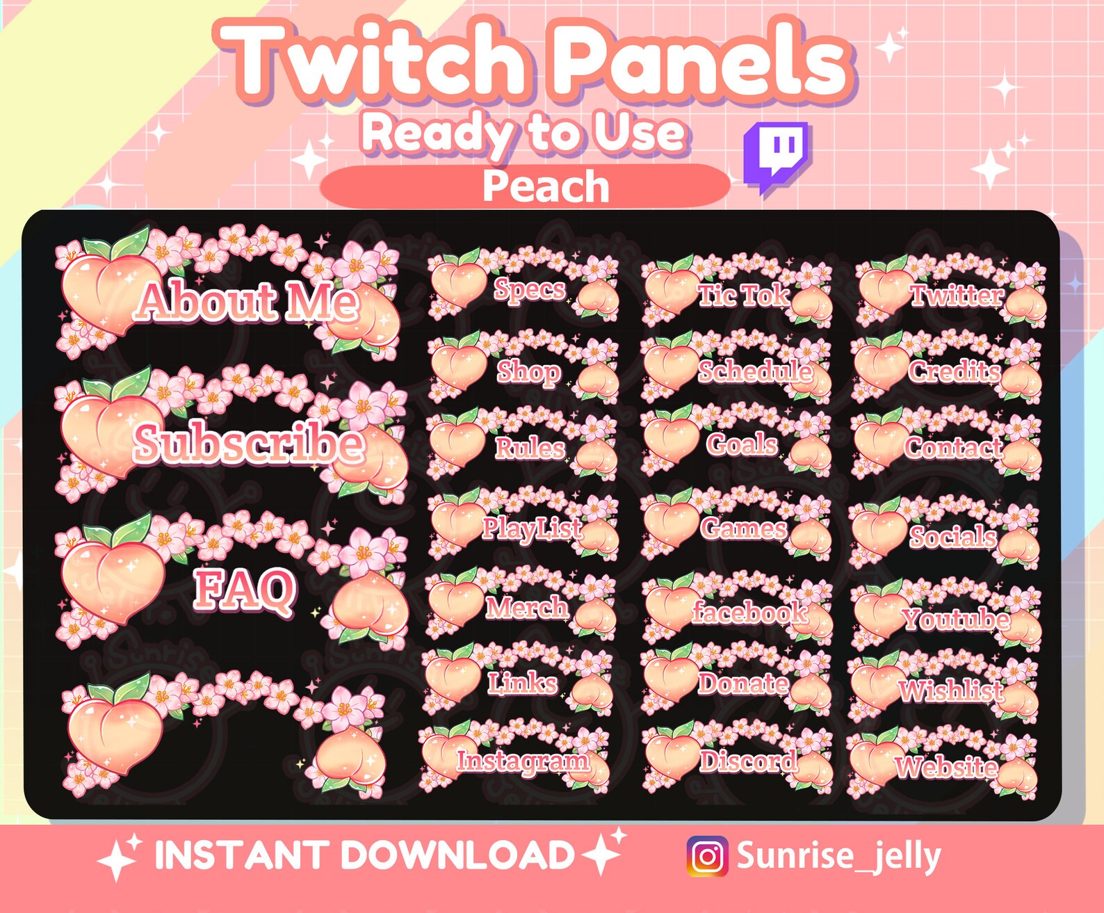 Peach Twitch Panels / Kawaii / Streamer / Pastel / Pink / - Etsy