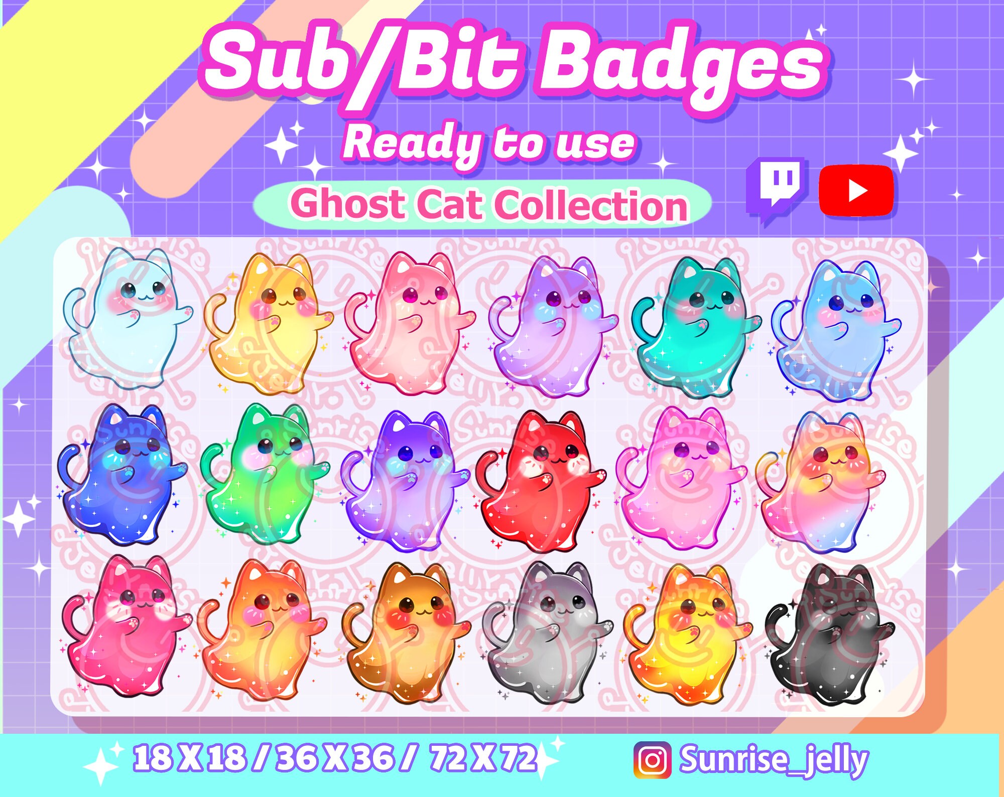 Art & Collectibles Ghost Kitty Twitch Streamer Cute Sub badge Drawing ...