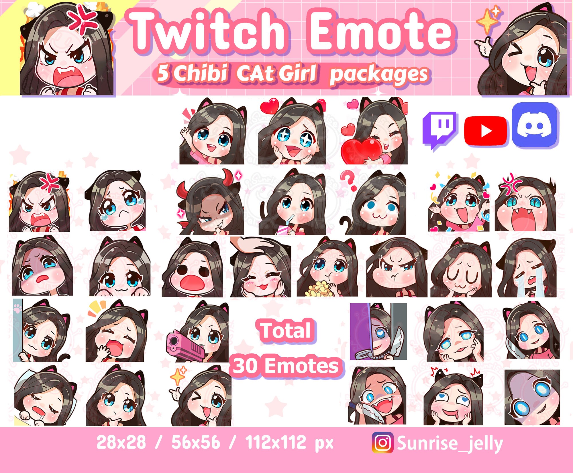 Twitch emotes / Pelo negro Ojos azules / Chibi Girl / Twitch | Etsy