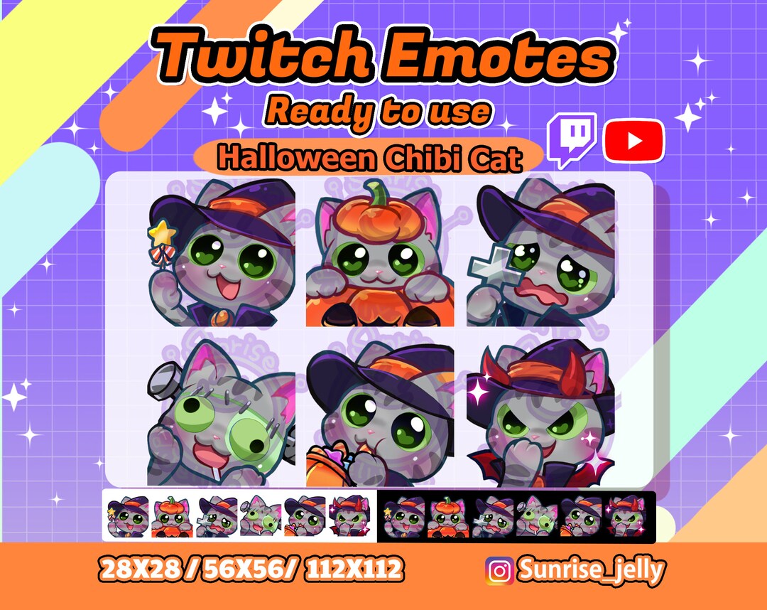 Witch Gray Cat Twitch Emotes / Green Eye / Halloween / Twitch Emotes ...