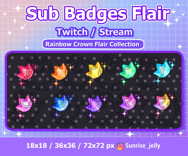 Twitch Sub Badge Flair Rainbow Crown Flair Collection / | Etsy
