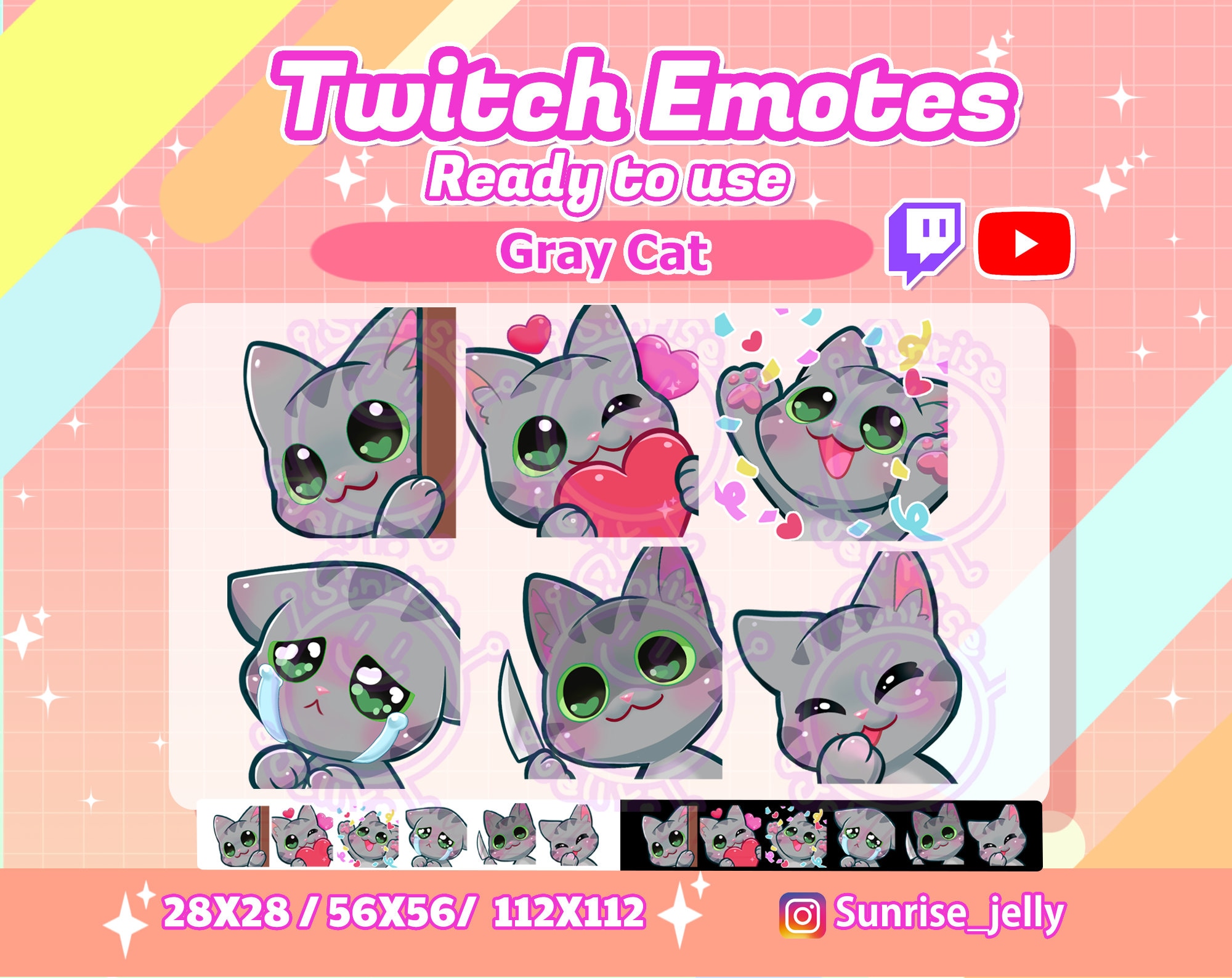Twitch Emotes Grey Cat / Kitty / Cats / Twitch Emotes Pack / | Etsy
