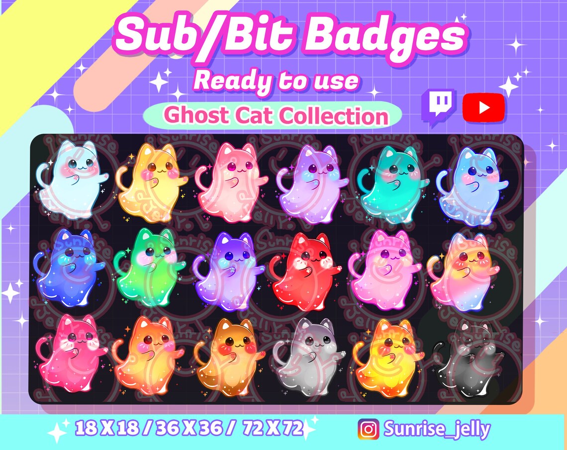 Twitch Sub Badges 18 X Cute Ghost Cat / Bit Badges / Emote / - Etsy