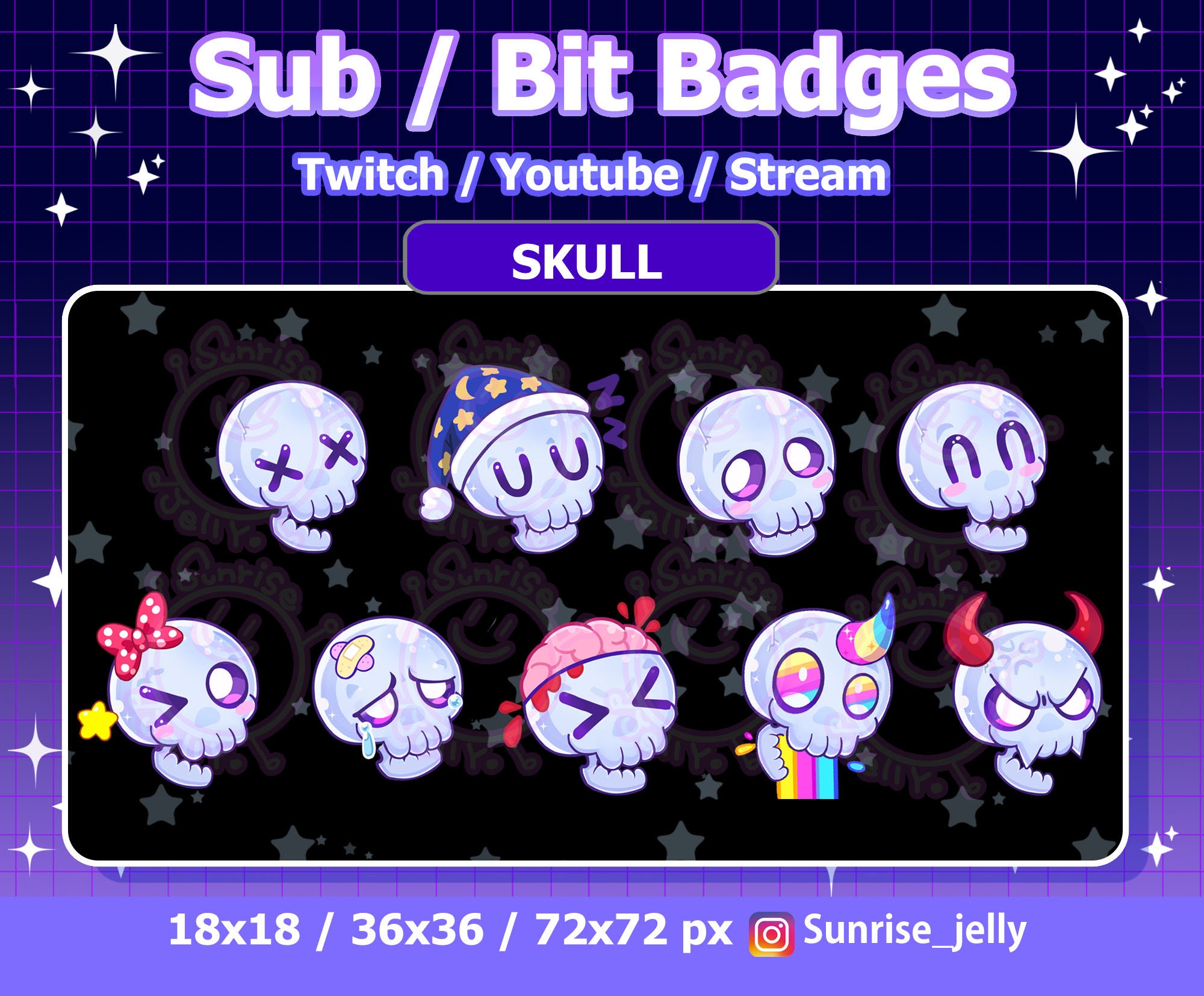 Twitch Sub Badges SKULLS / Bit Badges / Emote / Cute Sub - Etsy Canada