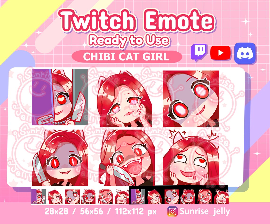 Twitch Emotes / Red Hair Red Eyes / Chibi Girl / Twitch Emotes - Etsy