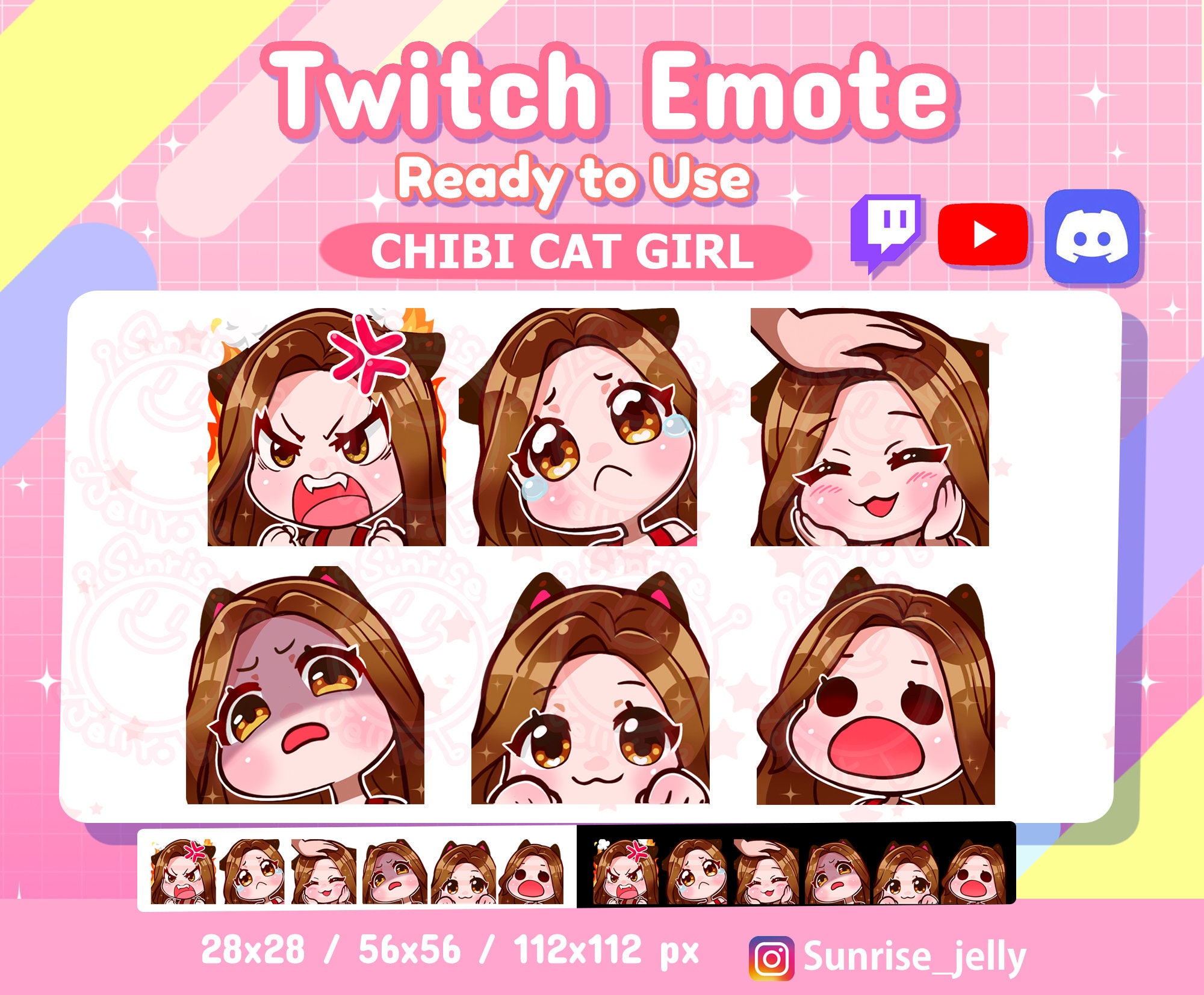 Twitch Emotes / Brown Hair Brown Eyes / Chibi Girl / Twitch - Etsy