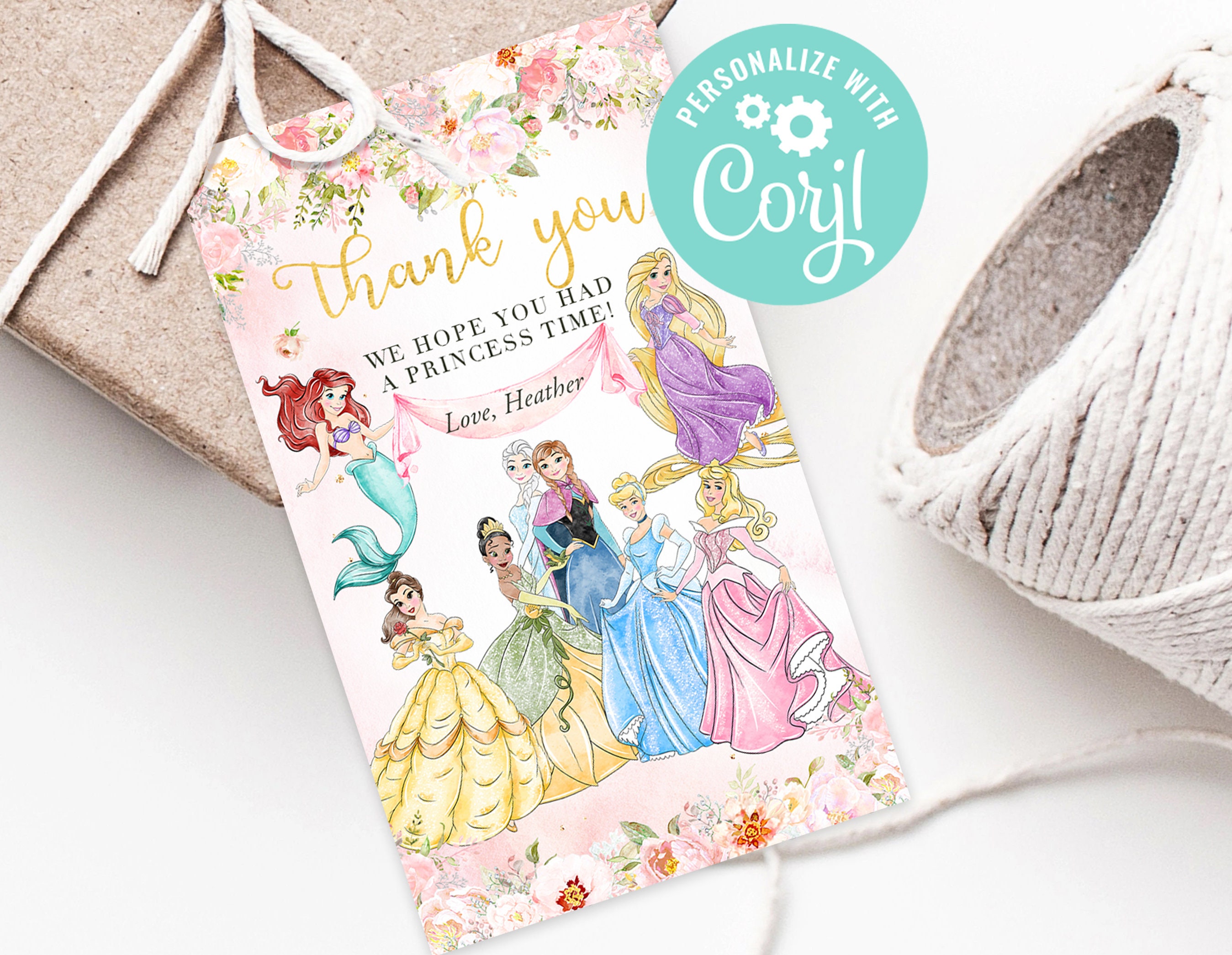 Princess First Birthday Thank You Tags Printable Gold Royal Rose Girl ...