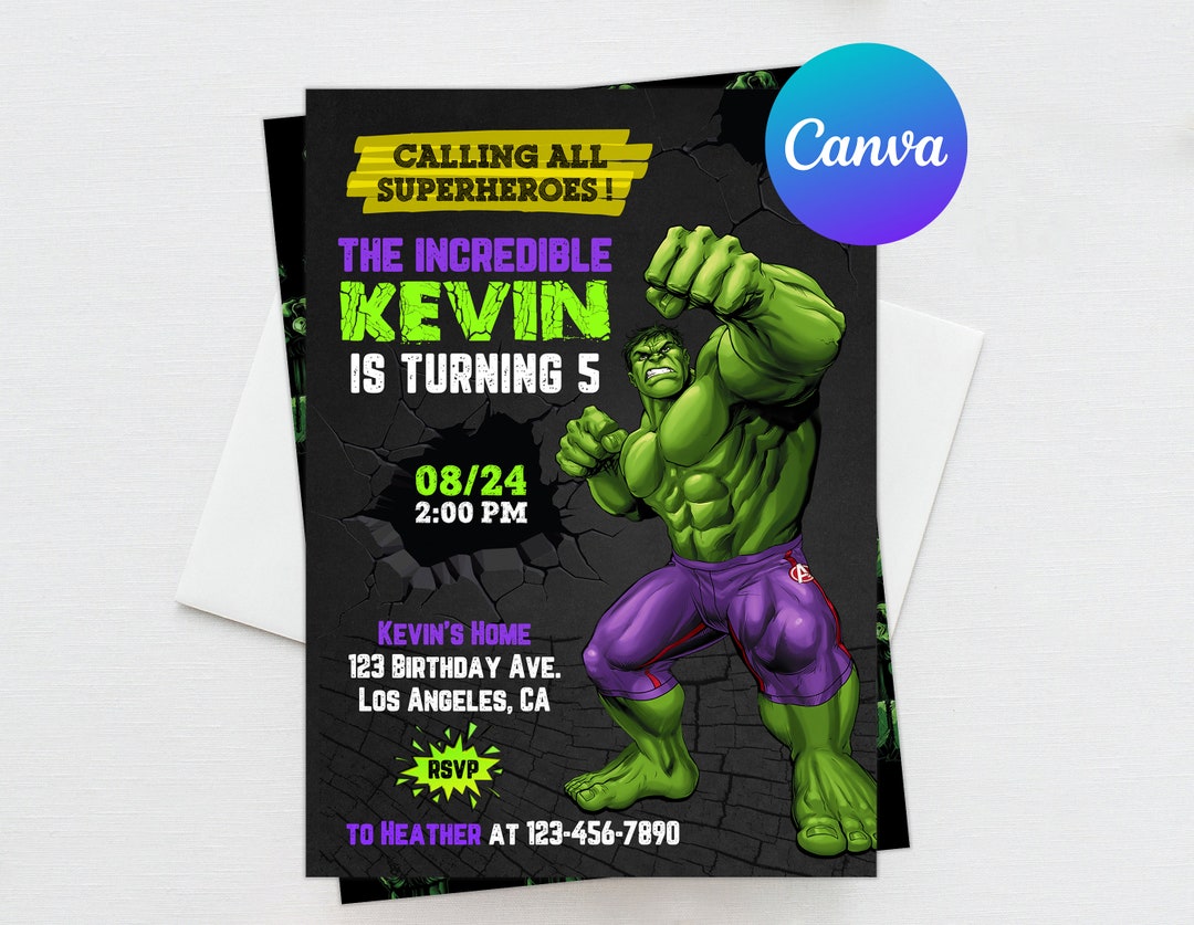 Hulk Birthday Invitation Boy Editable Template Instant Download ...