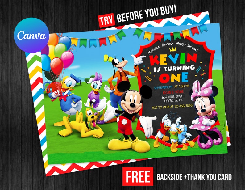 Mickey Mouse Clubhouse Birthday Invitation Boy Digital or Printed Thank ...