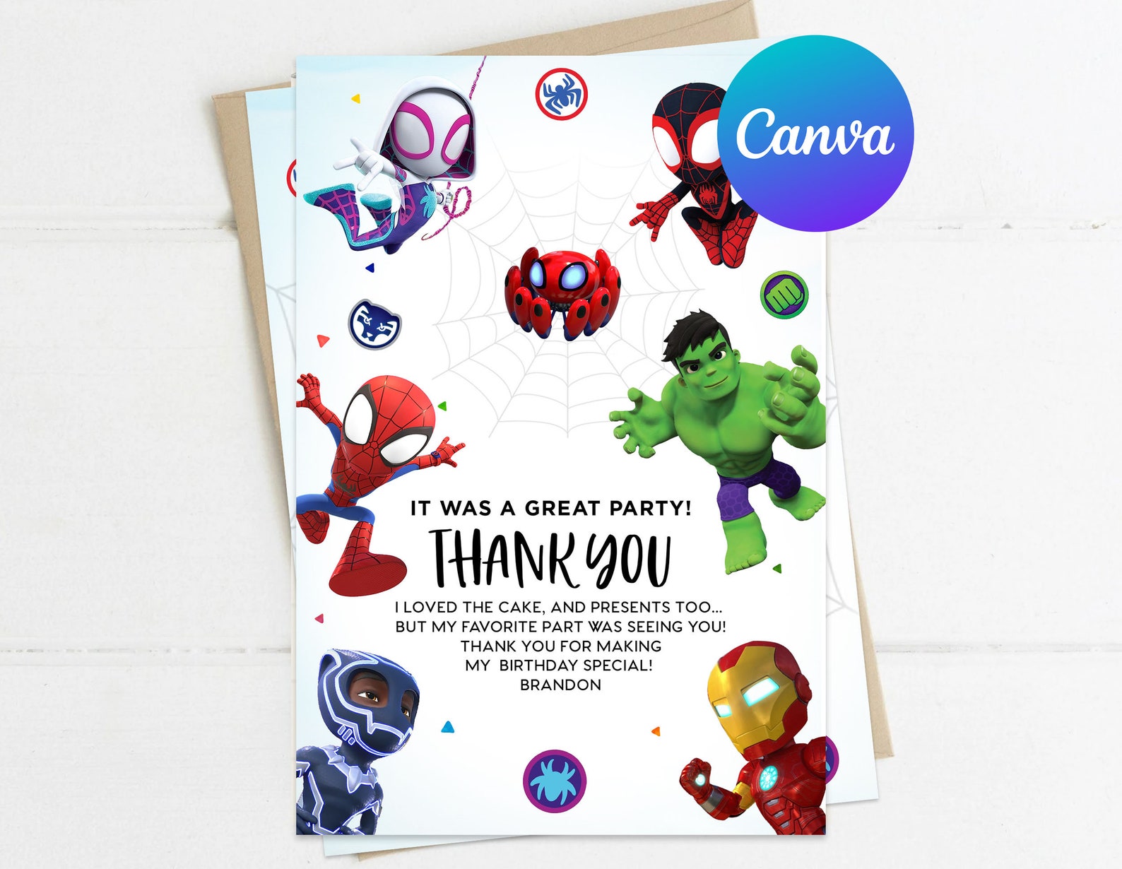 Spidey and His Amazing Friends Thank You Card Birthday Party Boy ...