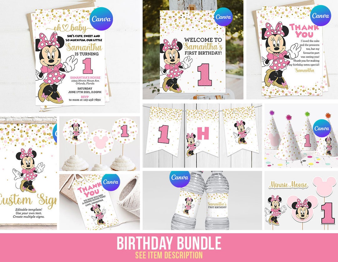 Minnie Mouse First Birthday Party Decorations Bundle Girl Minnie 1st ...