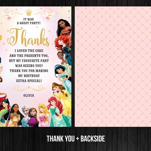 Princess Birthday Thank You Card Girl Printable Editable Template Canva ...