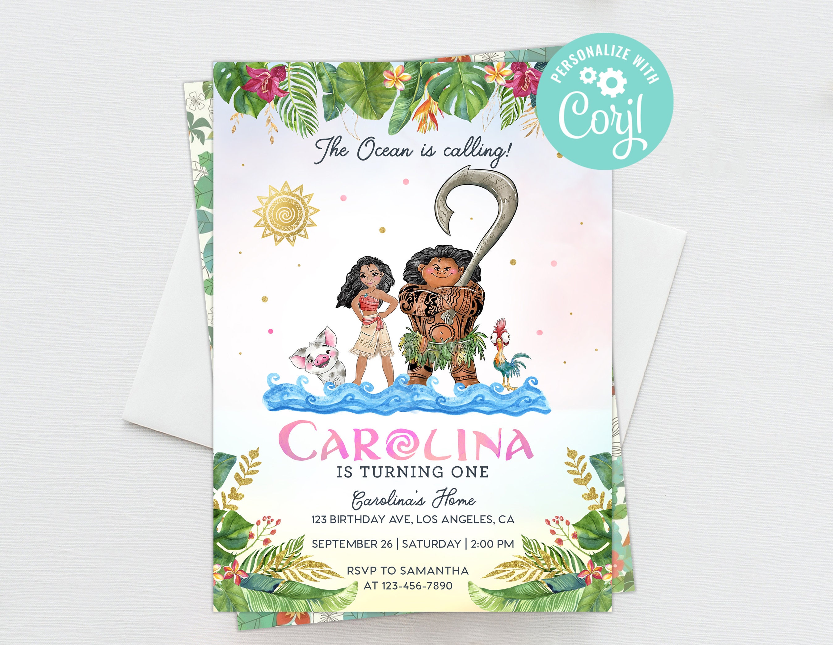 Moana Birthday Invitation Girl Party Invite Editable Template Custom ...