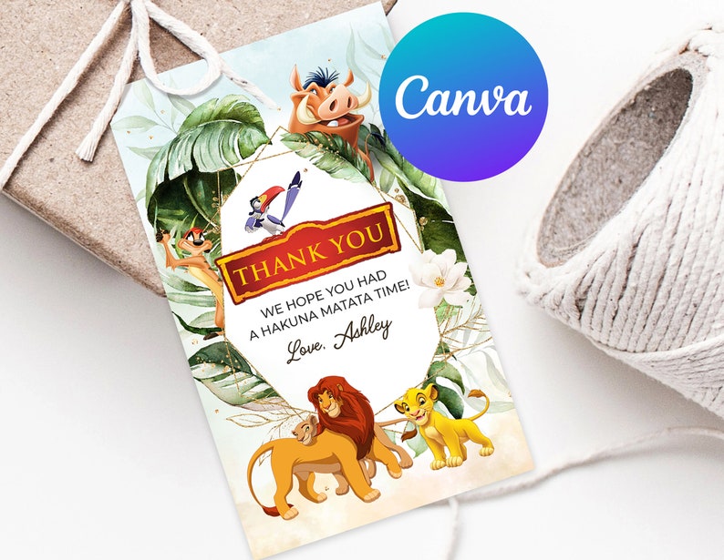 Lion King First Birthday Thank You Tags Printable Boy Hakuna Matata ...