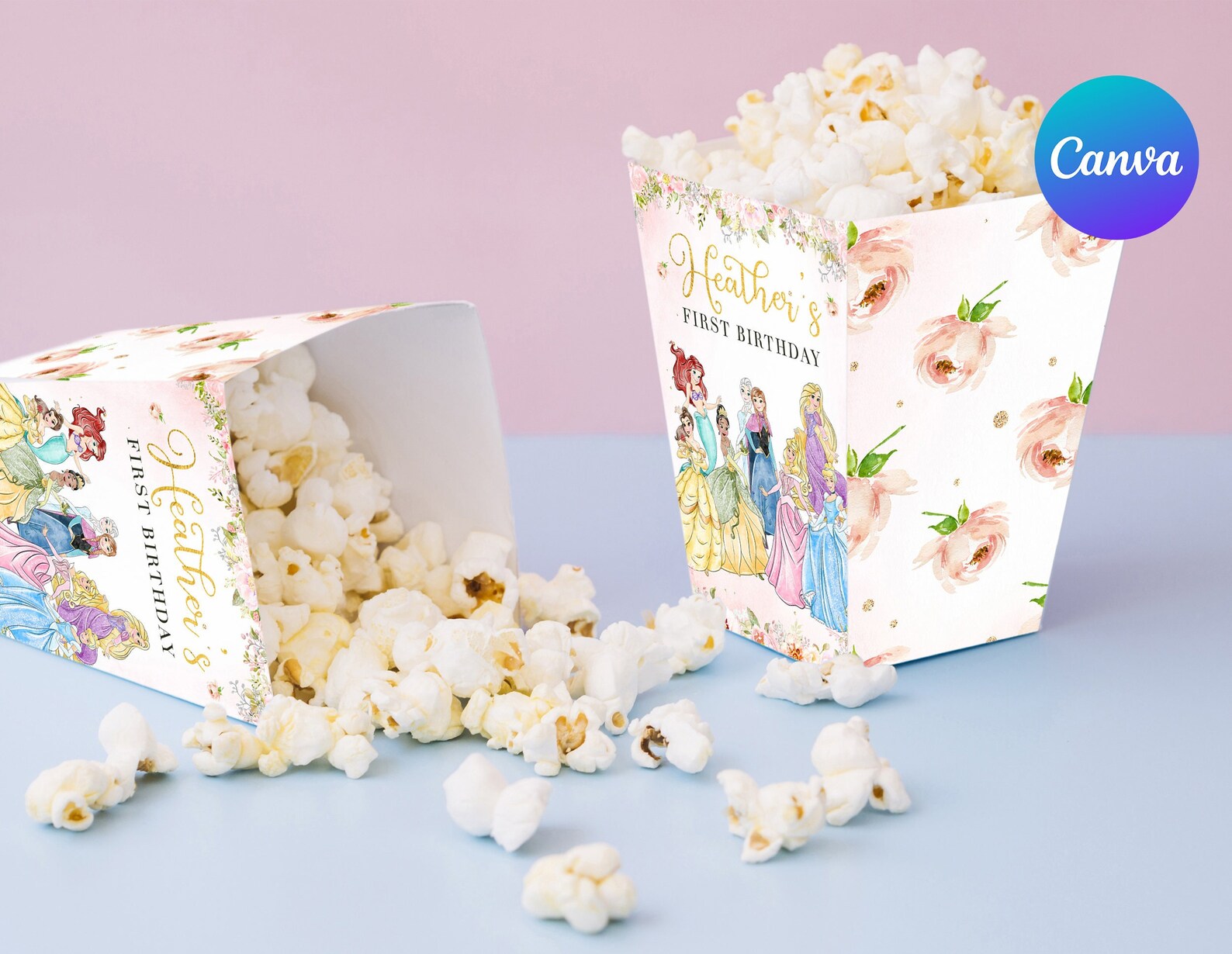Princess First Birthday Popcorn Bags Gold Royal Rose Popcorn Box Girl ...