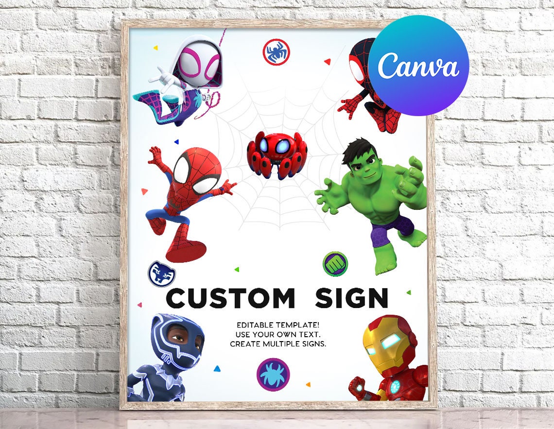 Spidey and His Amazing Friends Birthday Custom Sign Boy Superhero Party ...