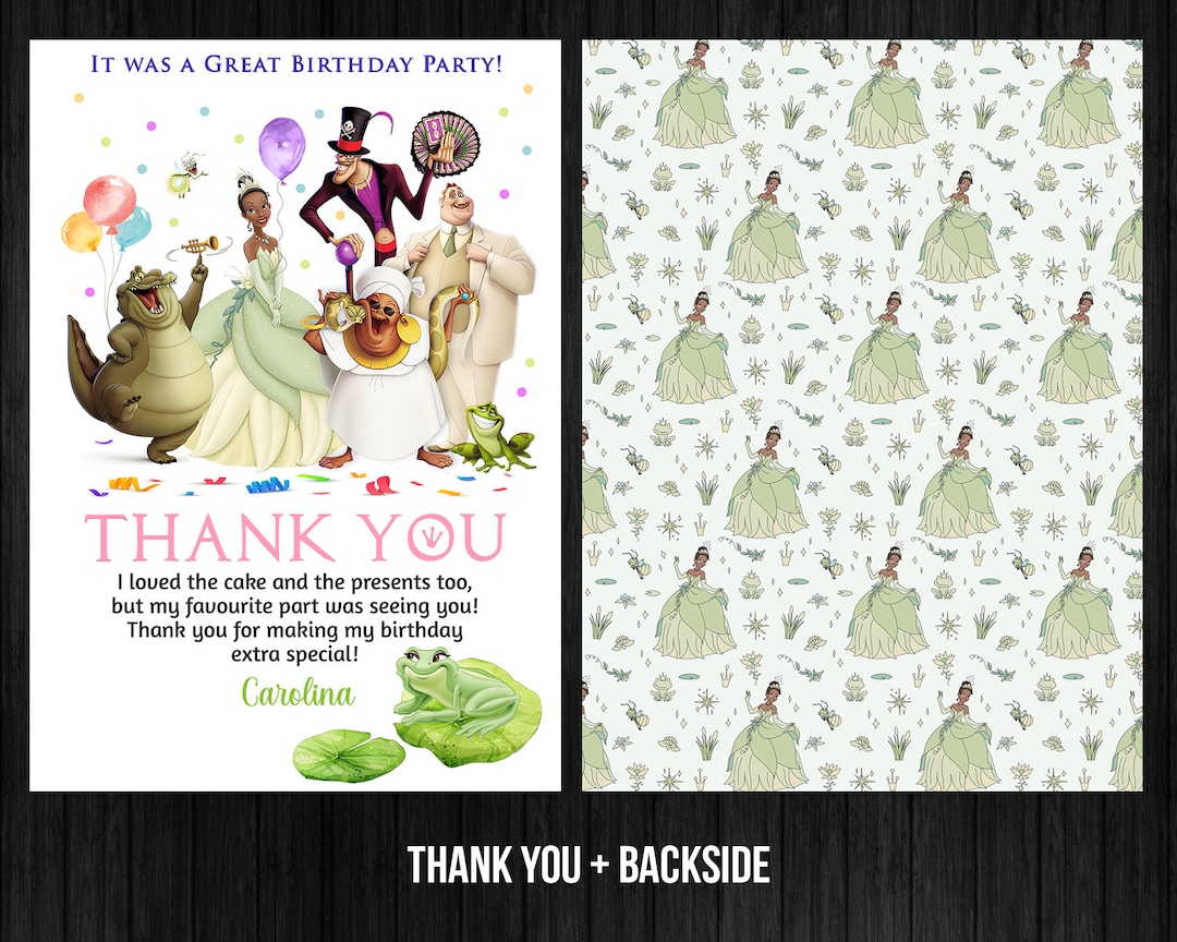 Tiana Princess and the Frog Birthday Thank You Card Girl Printable ...