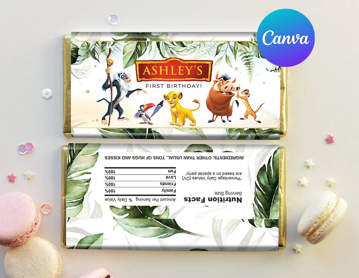 Lion King First Birthday Chocolate Wrapper Boy Hakuna Matata Simba ...