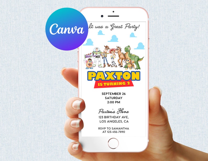 Toy Story Birthday Invitation Mobile Phone Text Boy Party Electronic ...