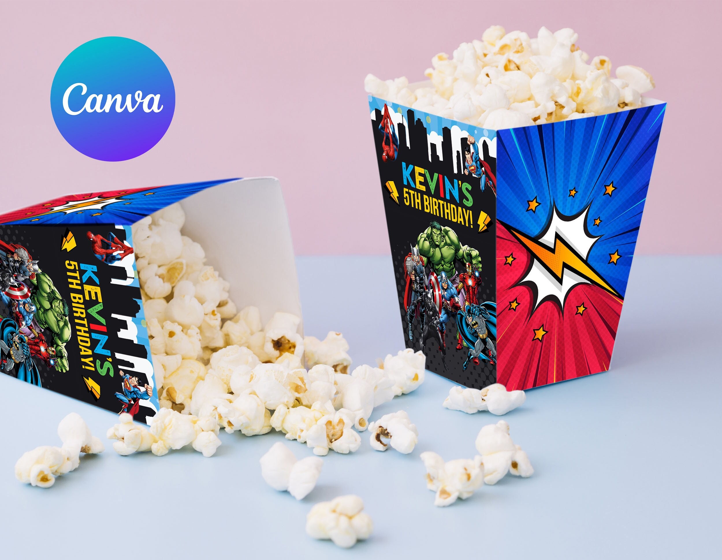 Superhero Birthday Popcorn Bags Boy Avengers Party Candy Box Decoration ...