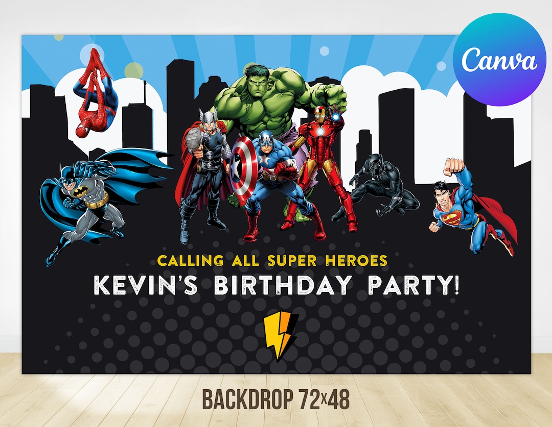 Superhero Birthday Backdrop Boy Avengers Party Decoration Printable ...