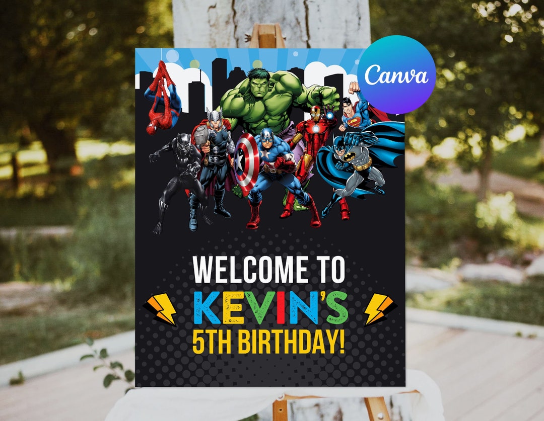 Superhero Birthday Welcome Sign Boy Avengers Party Welcome Outdoor Yard ...