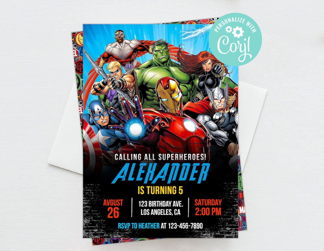 Avengers Birthday Invitation Boy Editable Template Instant Download ...