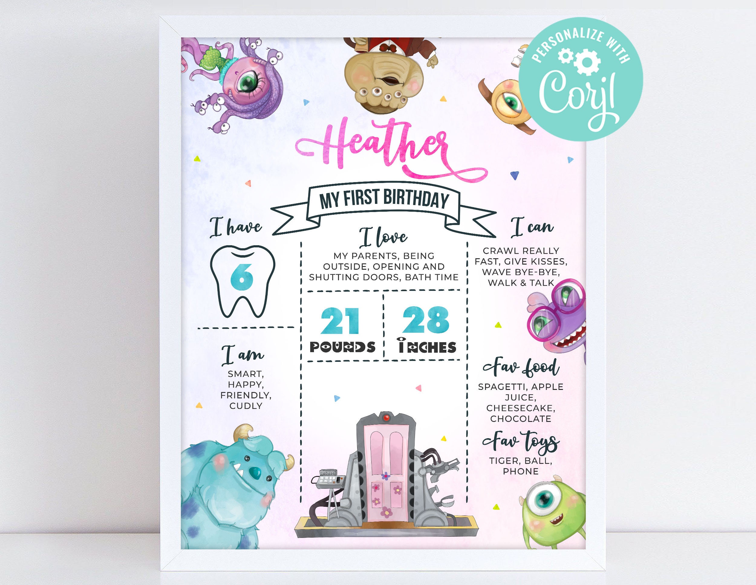Monsters University First Birthday Milestone Board Little Monster ...