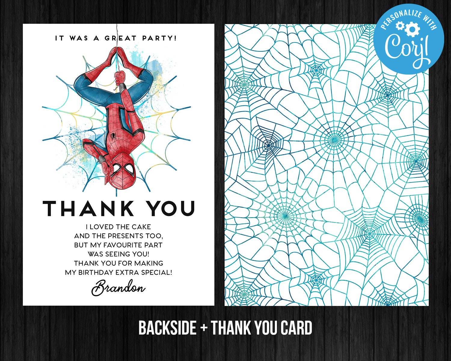 Spiderman Birthday Invitation Boy Photo Picture Thank You Card Editable ...