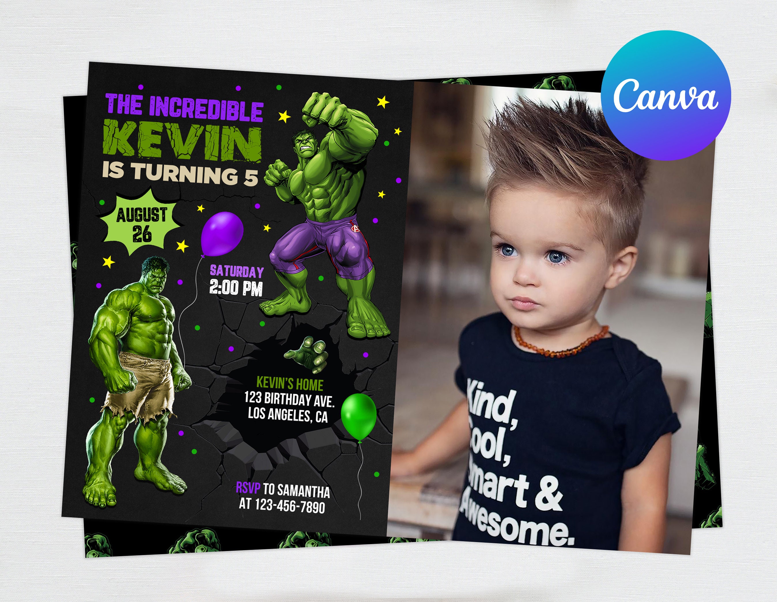 Hulk Birthday Invitation Photo Picture Boy Editable Template Instant ...