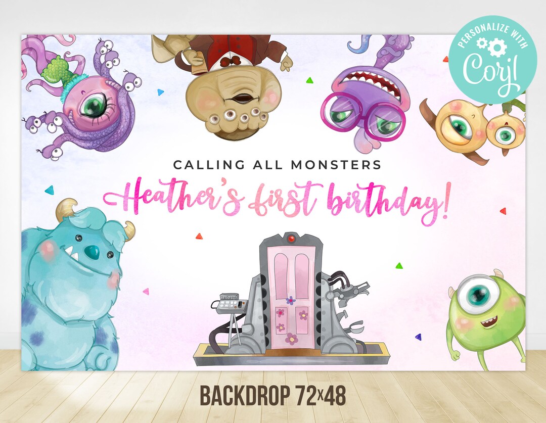 Monsters University First Birthday Backdrop Our Little Monster is ...