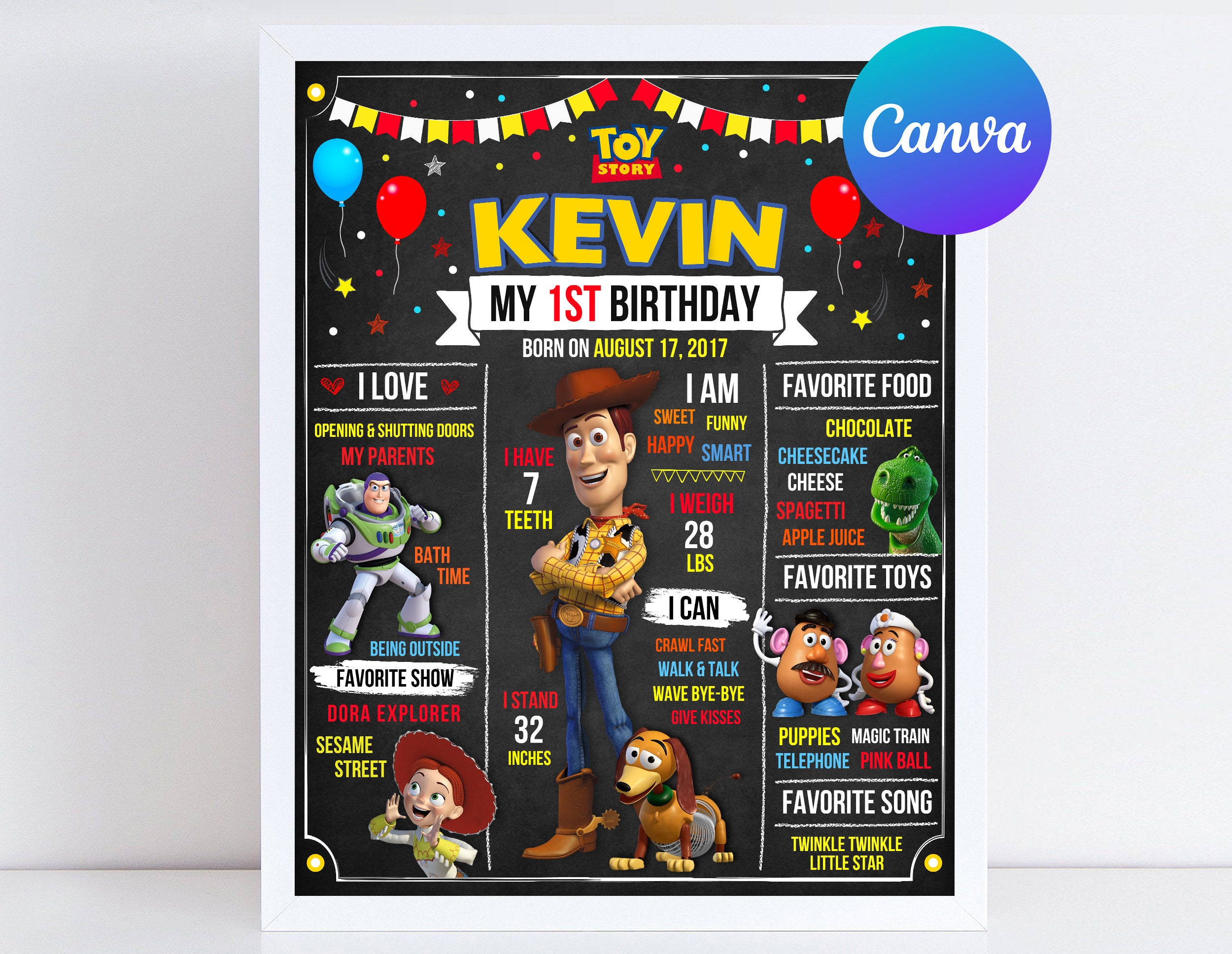 Toy Story First Birthday Milestone Board Woody Buzz Toy Kids Party ...