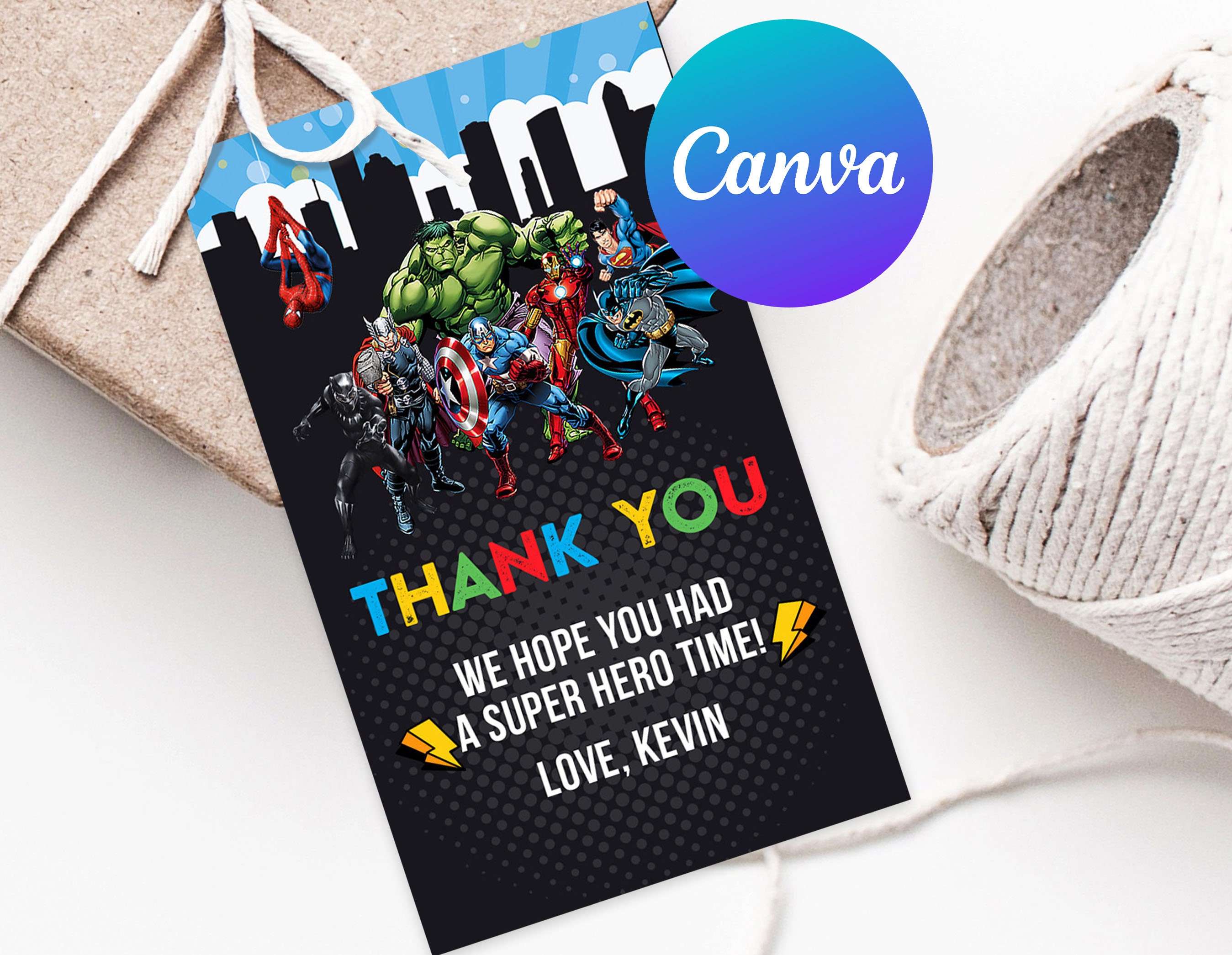Superhero Birthday Thank You Tags Printable Boy Avengers Party Favor ...