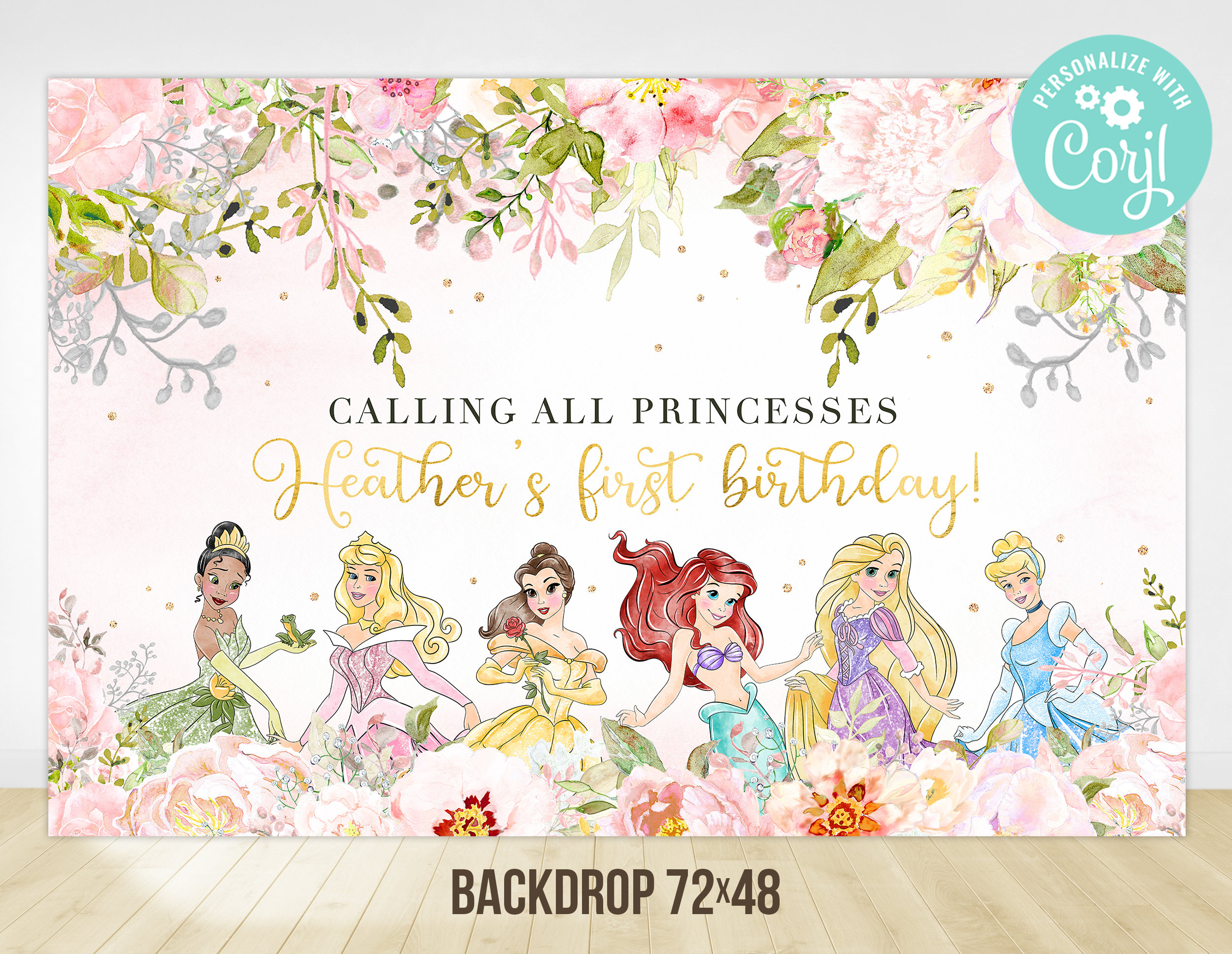 Princess First Birthday Backdrop Gold Royal Rose Girl Celebration ...