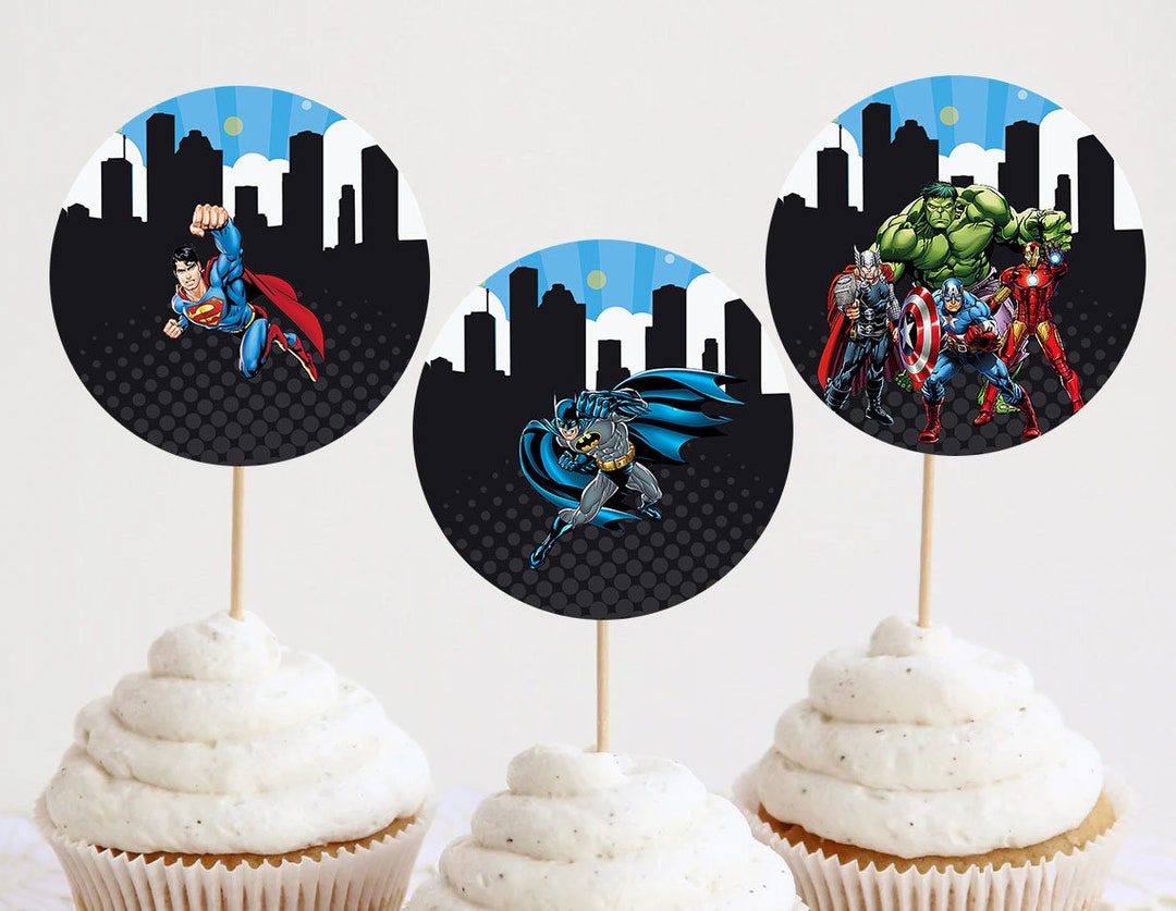 Superhero Birthday Cupcake Toppers Decoration Boy Avengers Party ...