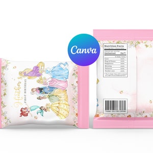 Princess First Birthday Chip Bags Gold Royal Rose Girl Magical ...