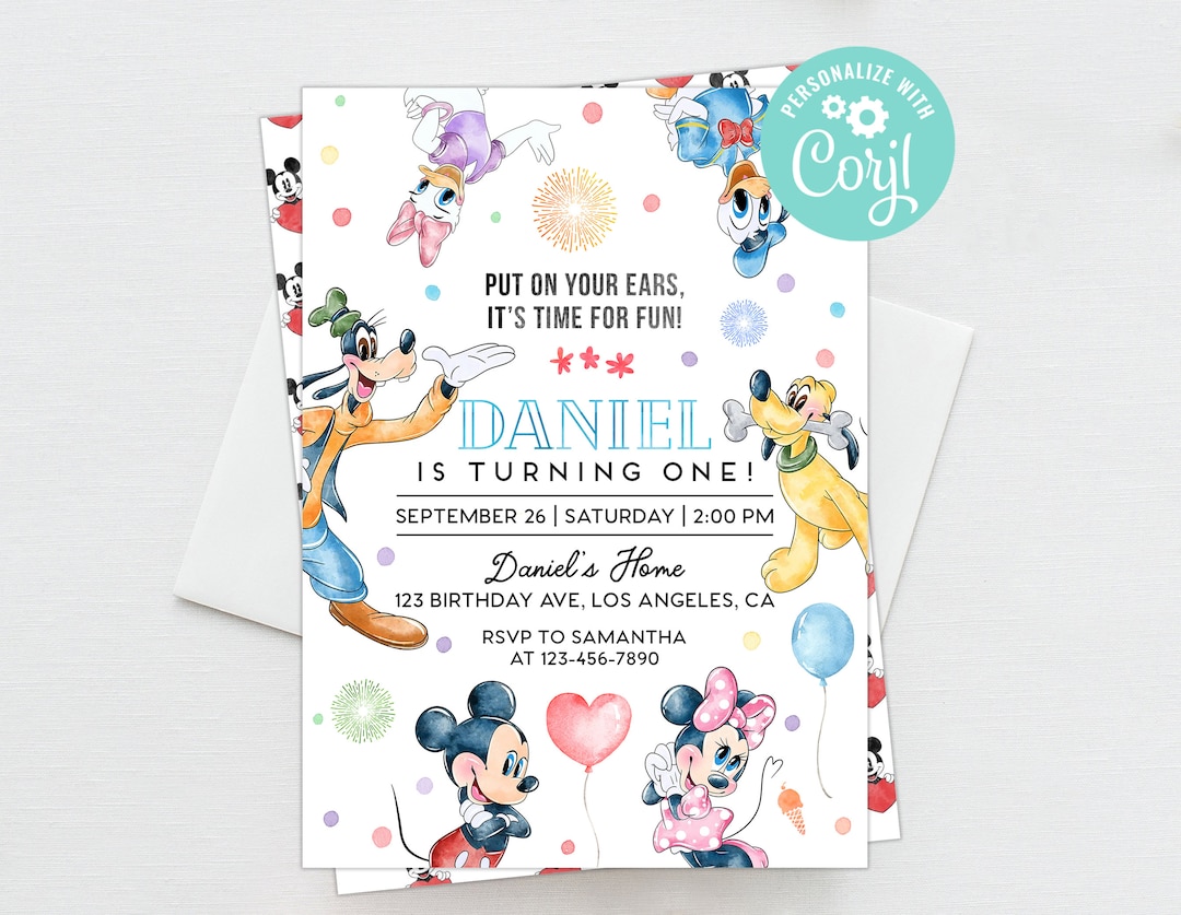 Mickey Mouse Clubhouse First Birthday Invitation Boy 1st Birthday Party ...