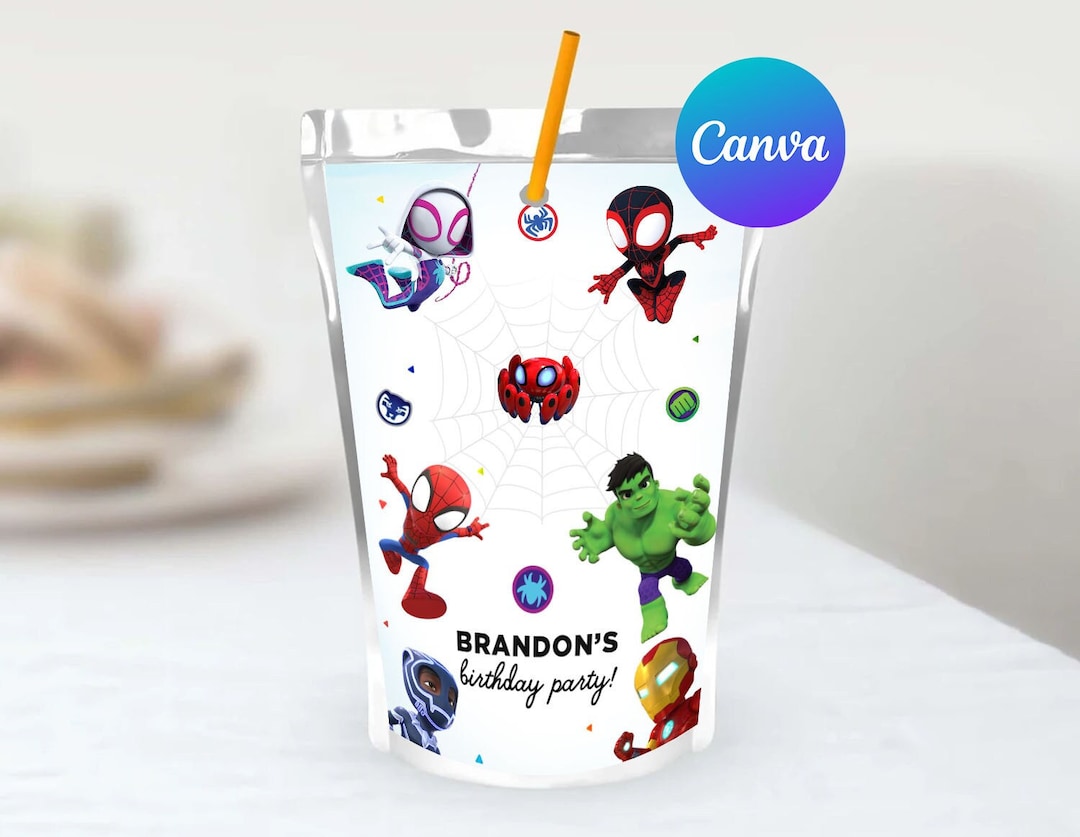 Spidey and His Amazing Friends Birthday Capri Sun Labels Editable ...
