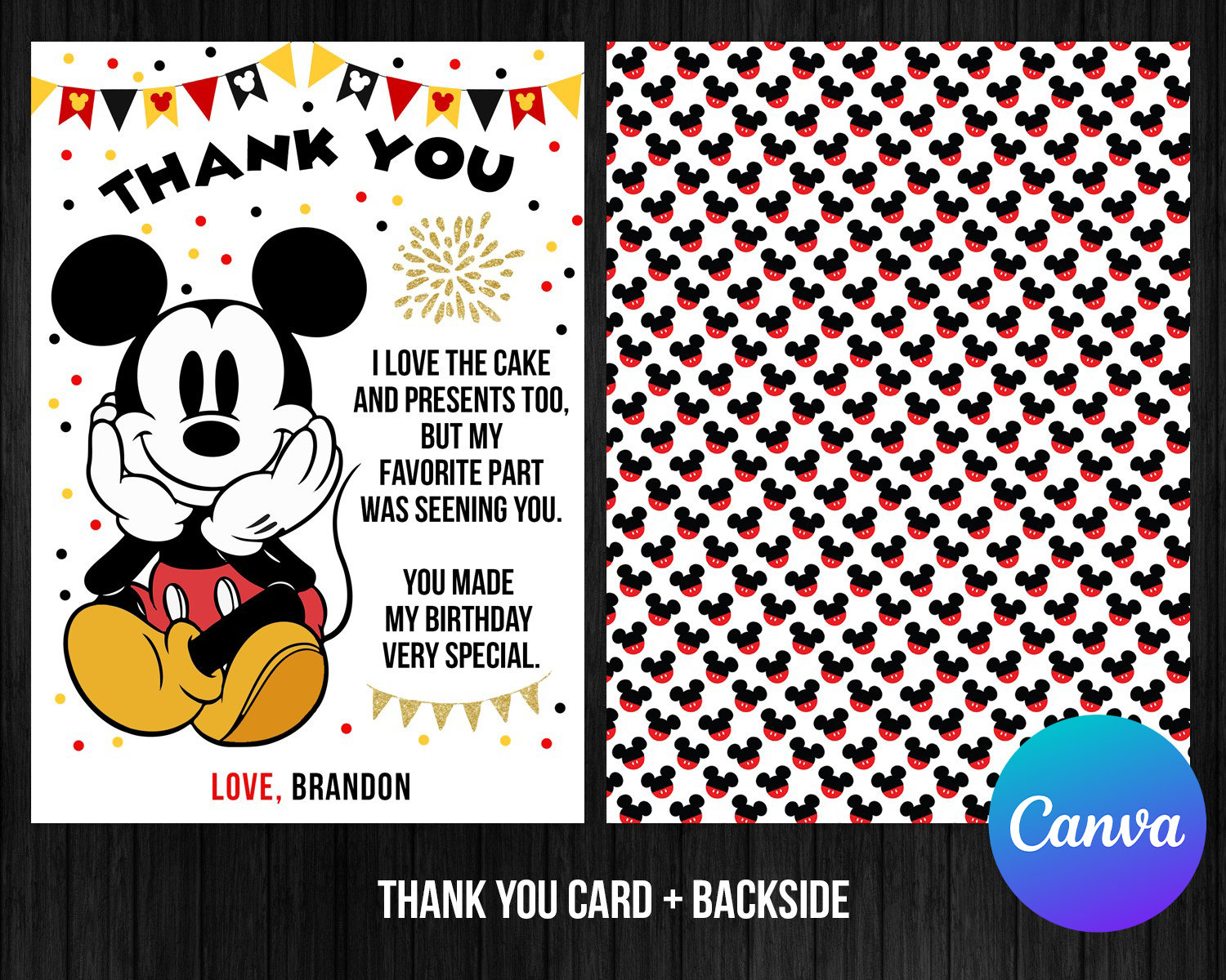 Mickey Mouse Birthday Boy Thank You Card Digital Instant Download ...