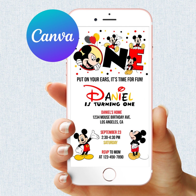 Mickey Mouse Text Invitation - Etsy