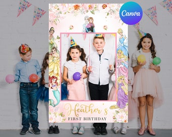 Princess Birthday Frame, First Birthday Party, Photo Booth Frame, Pink ...